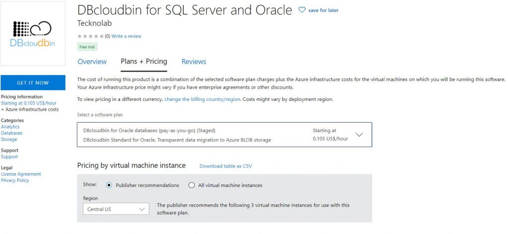 Azure deployment - Database downsizing to Cloud Object Storage
