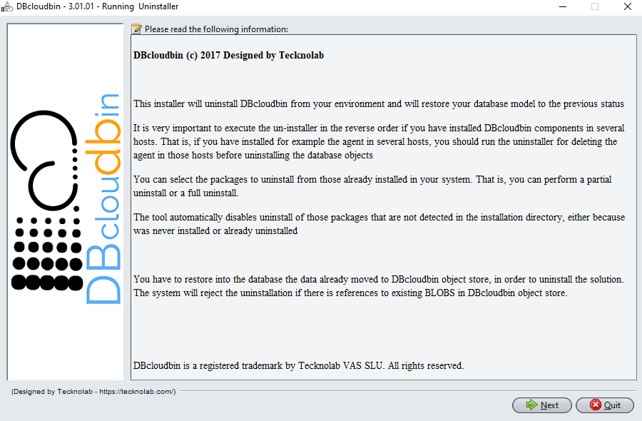 DBcloudbin uninstall - DBcloudbin - Database downsizing to Cloud Object Storage