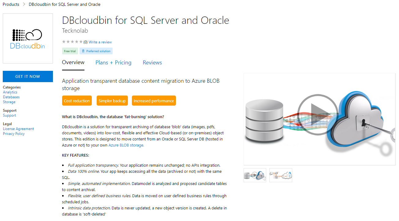 Azure - Database downsizing to Cloud Object Storage
